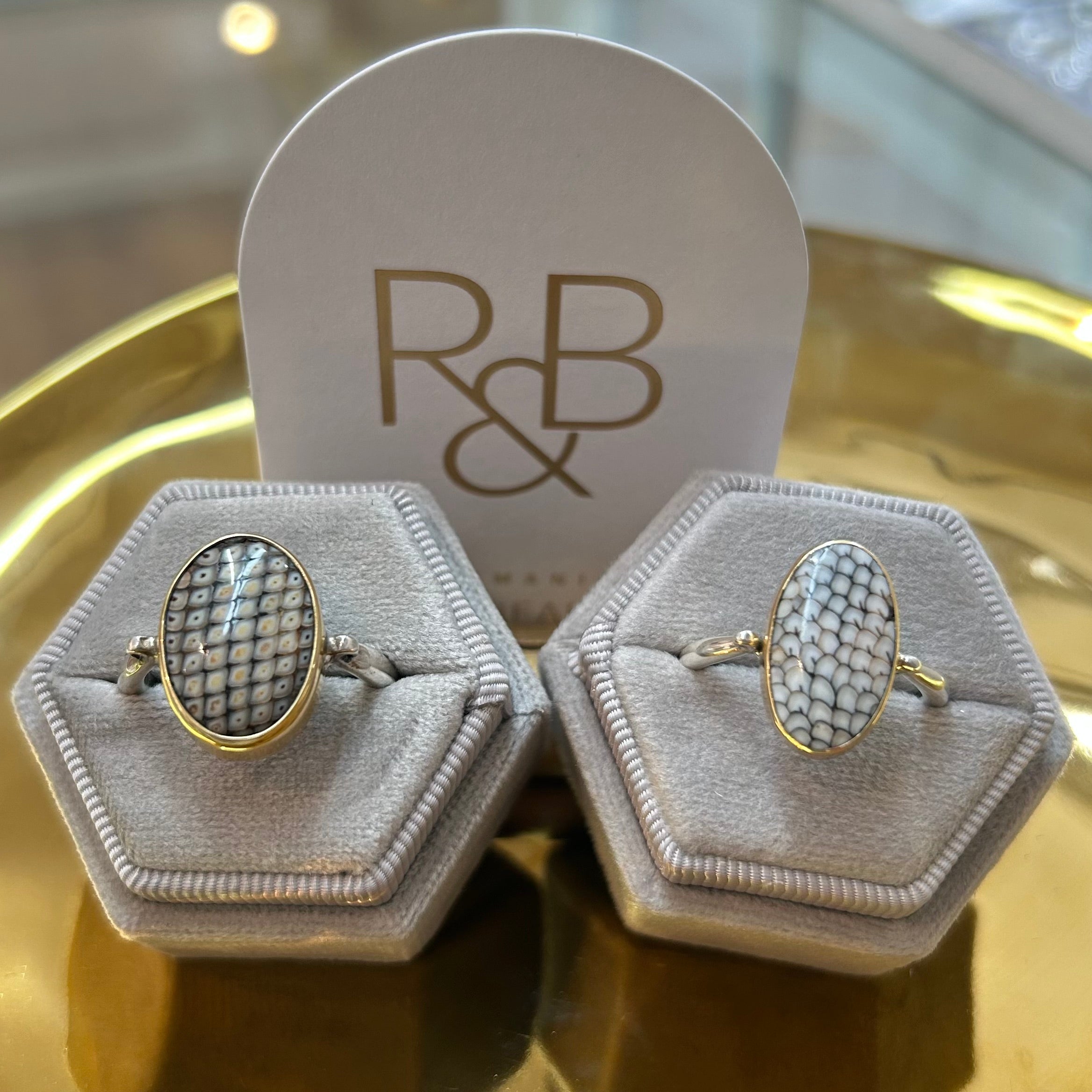 Two tone snake skin stone rings – Rare and Beautiful